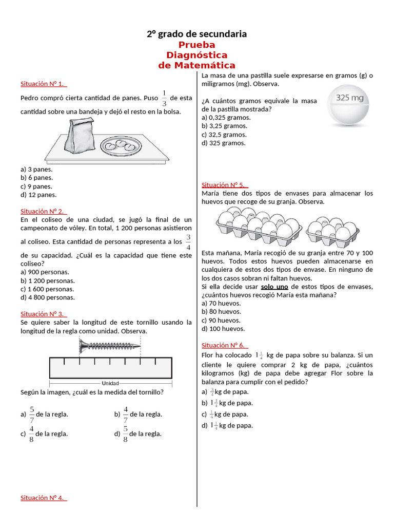 Prueba Diagnóstica Matemática - 2do. Secundaria | PDF | Triángulo
