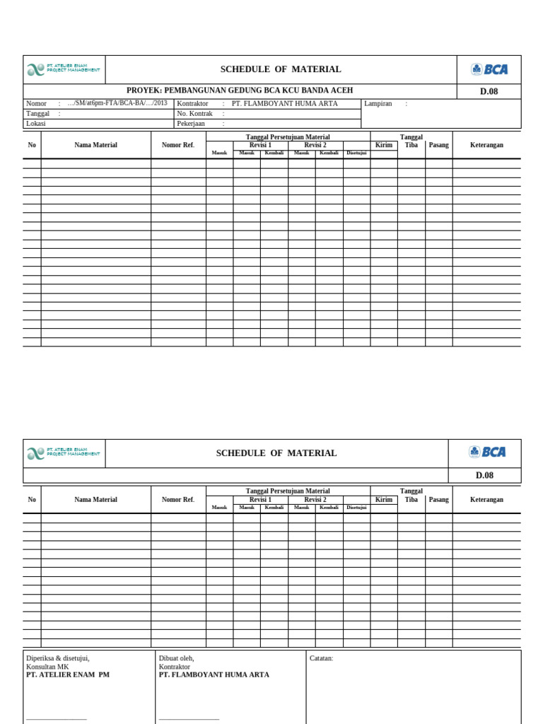 D.08 - Schedule of Material | PDF