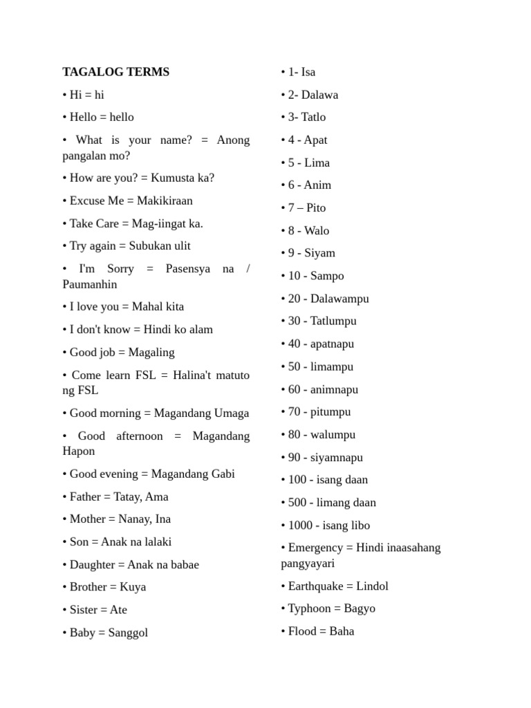 FSL Gestures Tagalog Terms | PDF