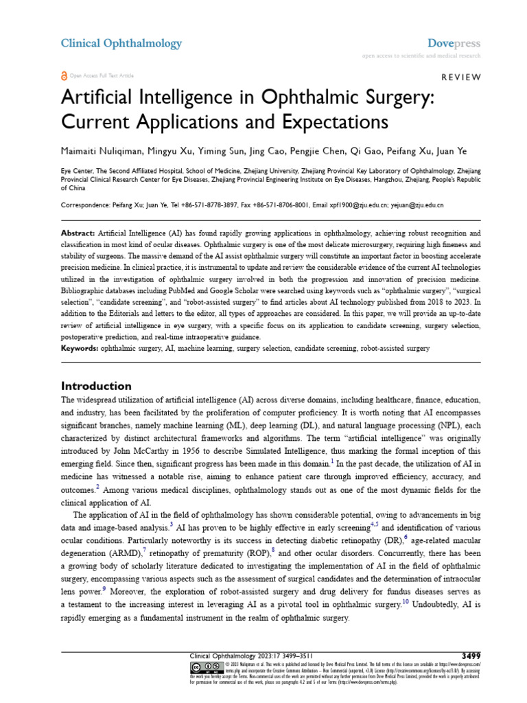 OPTH 438127 Artificial Intelligence in Ophthalmic Surgery Current Appli ...
