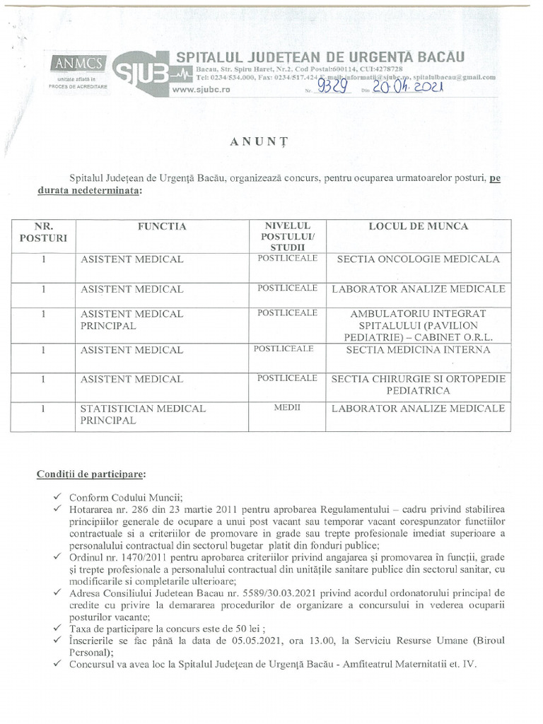 Anunt Pe Durata Nedeterminata Tematici Bibliografii Si Fise de Post | PDF
