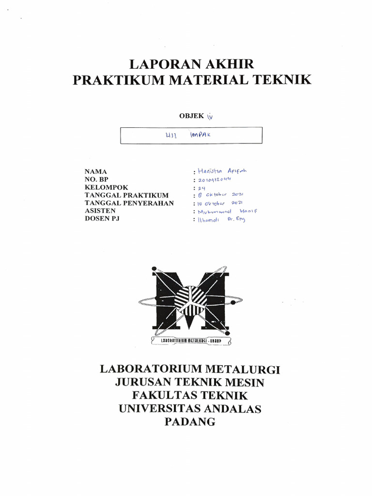 24_2010912044_Hadistia Afifah_Uji Impak | PDF