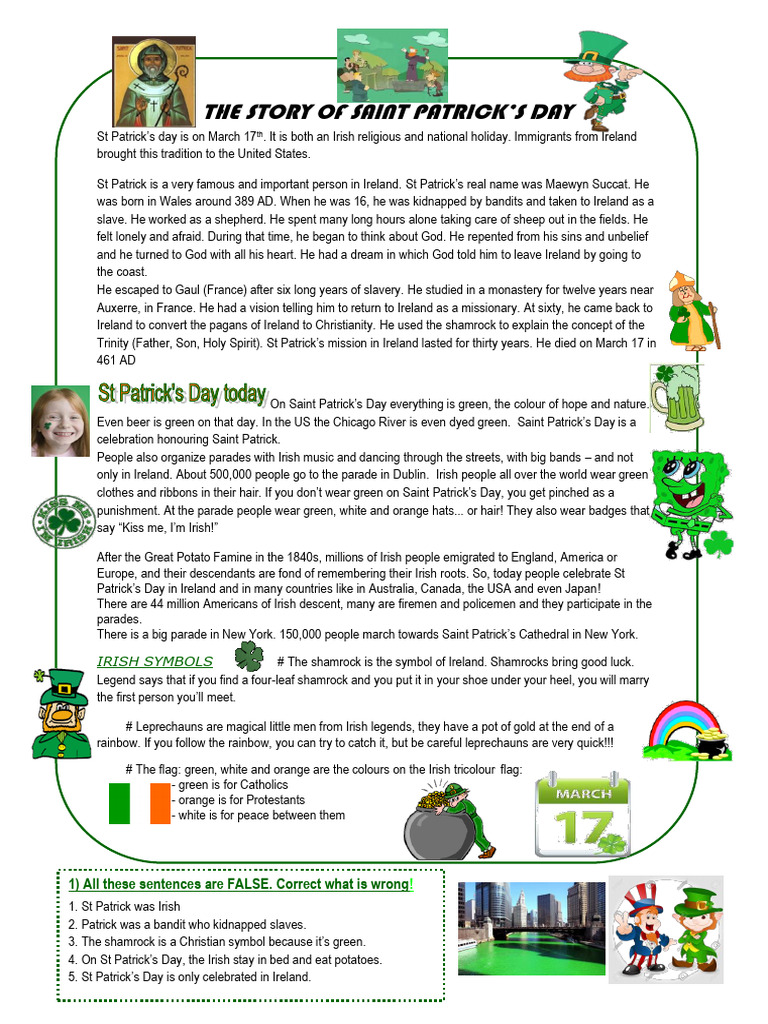 ST Patrick - Reading Comprehension Activities | PDF | Saint Patrick