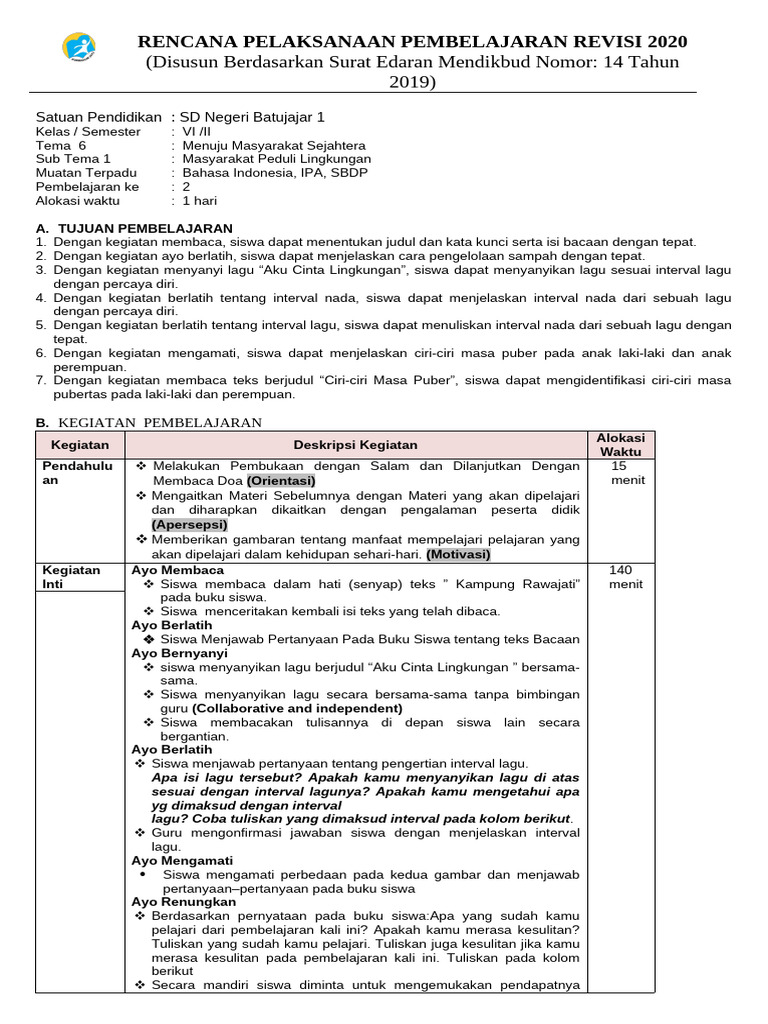Disusun Berdasarkan Surat Edaran Mendikbud Nomor: 14 Tahun 2019 | PDF