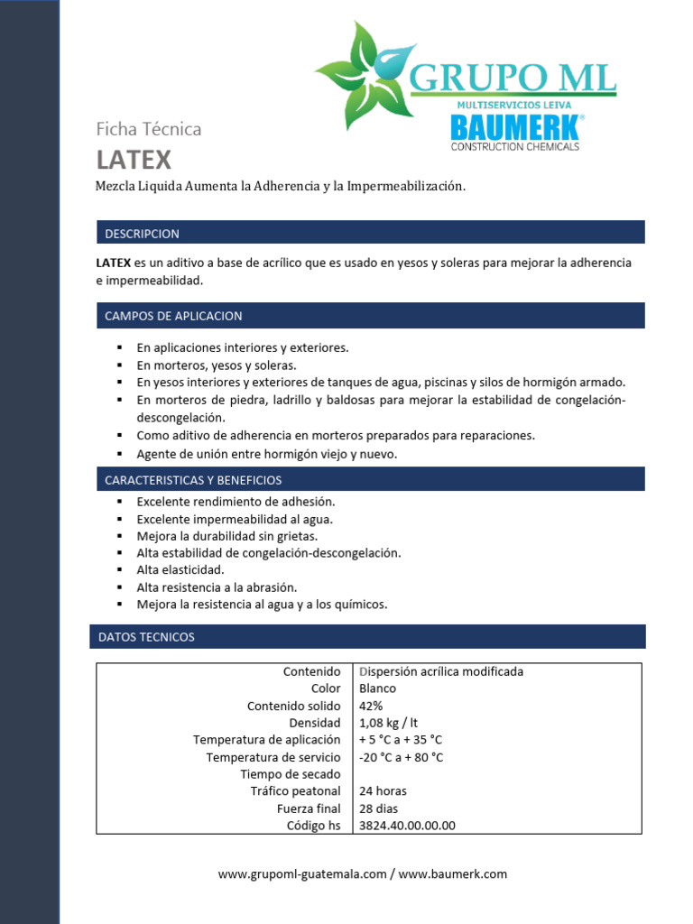 LATEX Ficha Tecnica 2020 | PDF | Mortero (Albañilería) | Hormigón