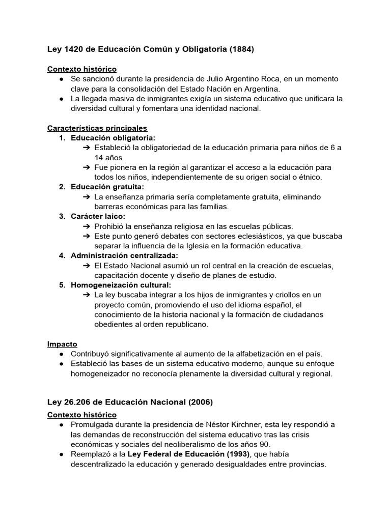 Ley 1420 Vs 26.206 | PDF | Educación primaria | Inclusión (Educación)