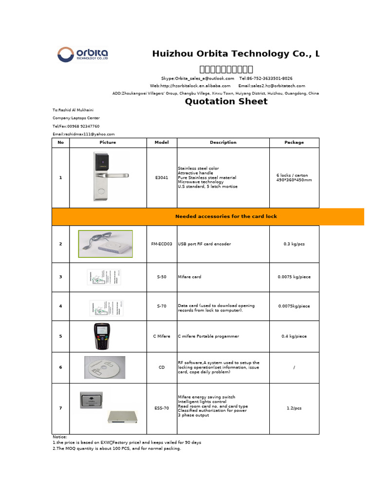 E3041 Lock & Energy Saver Quotation | PDF | Personal Computers | Computing