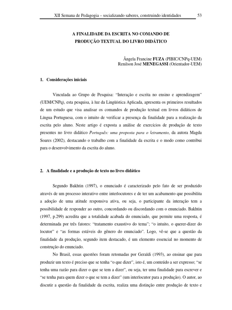 Finalidade da Escrita em Livros Didáticos | PDF | Pedagogia | Discurso