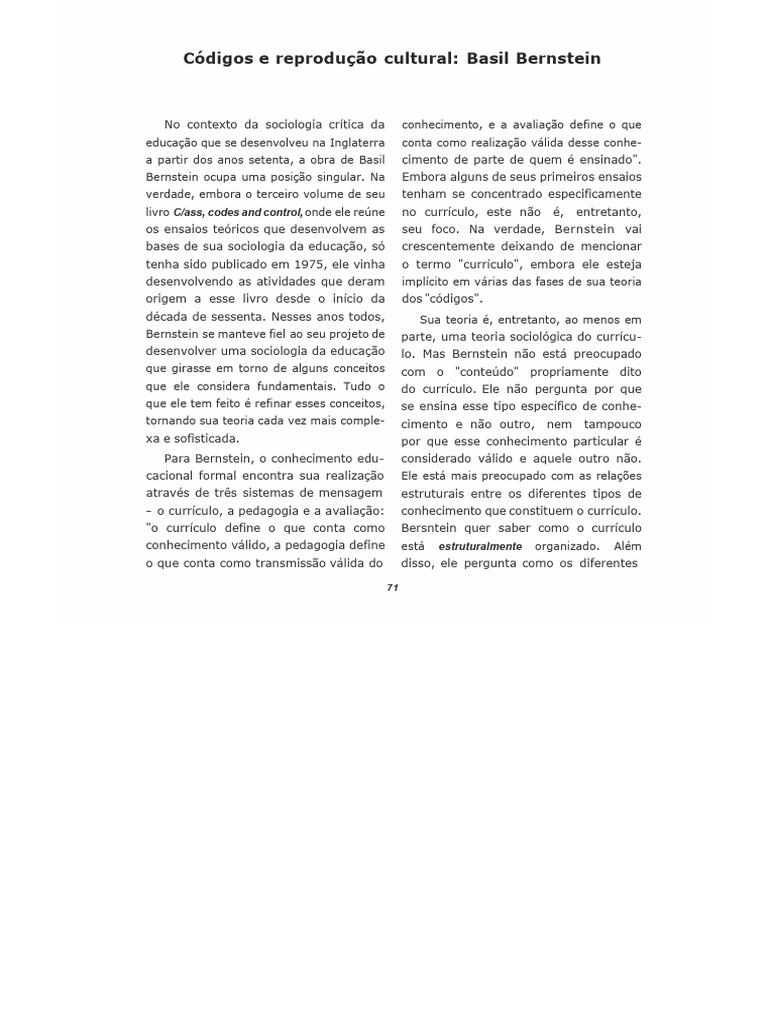 Teoria dos Códigos de Basil Bernstein | PDF | Sociologia | Pedagogia