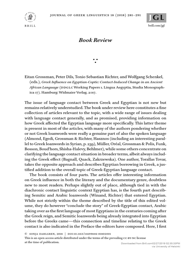 Greek Influence On Egyptian Coptic | PDF | Linguistics | Greek Language