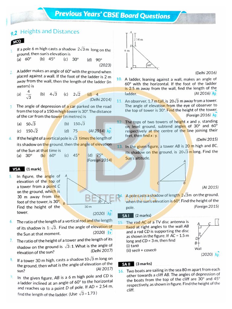 Application of Trigonometry PYQs | PDF