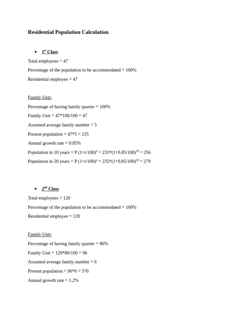 RESIDENTIAL POPULATION CALCULATION DETAILS | PDF