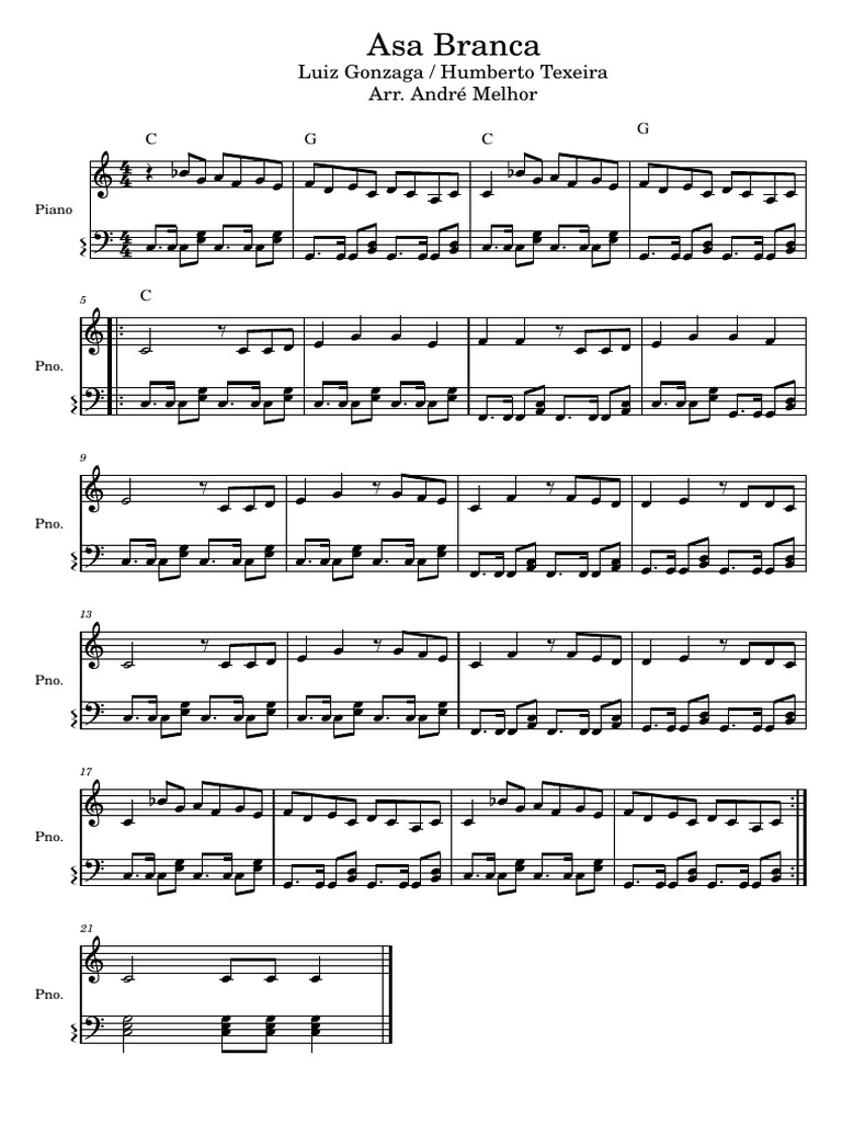 Asa Branca Luiz Gonzaga Humberto Texeira Arr Andr Melhor | PDF