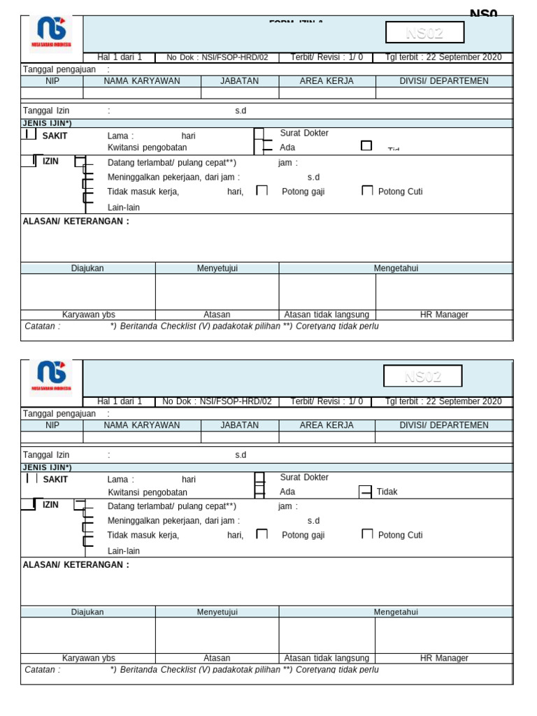 FSOP HRD NS02 IJIN SAKIT DINAS.Big | PDF