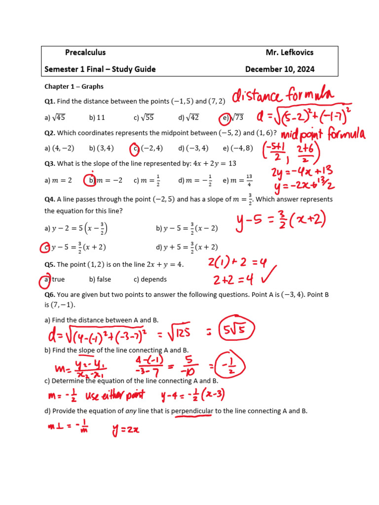 Precalculus Semester1 FinalExam StudyGuide 2024 KEY | PDF | Abstract ...