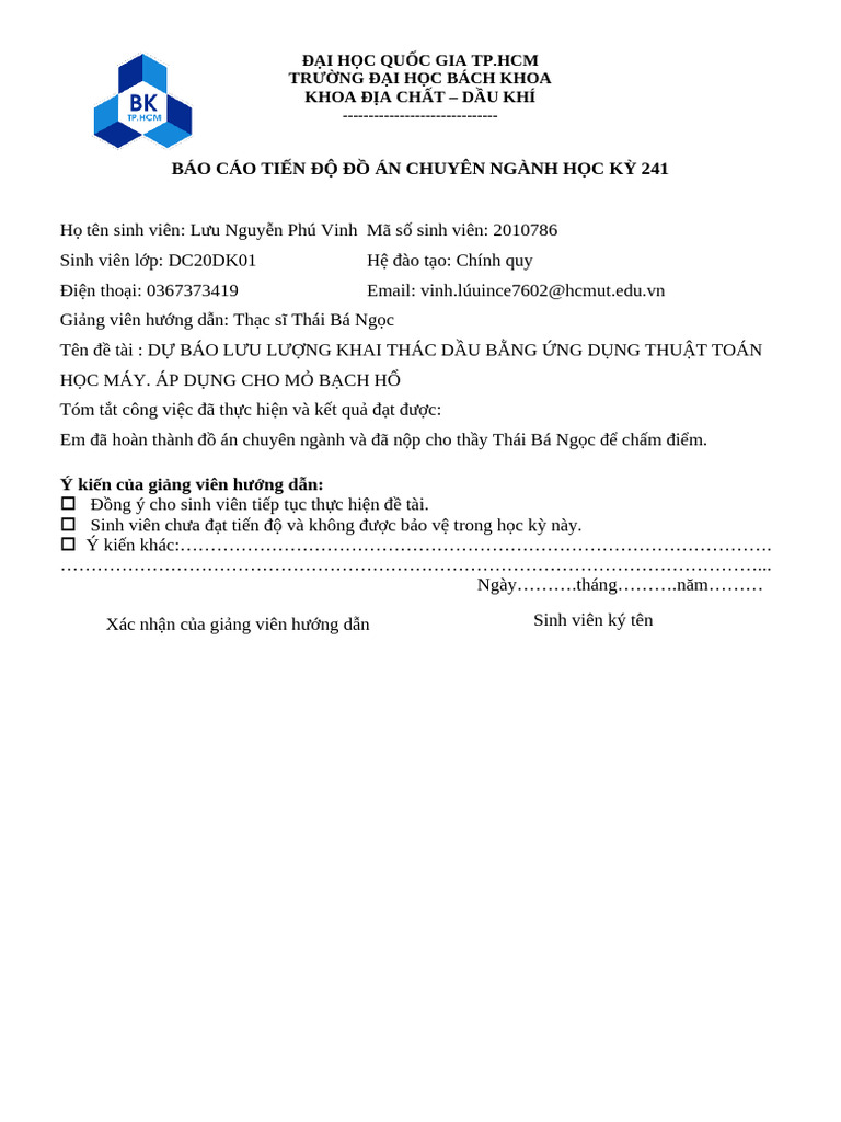 Phieu Bao Cao Tien Hoc Phan Tot Nghiep Dai hoc-HK221 1 | PDF