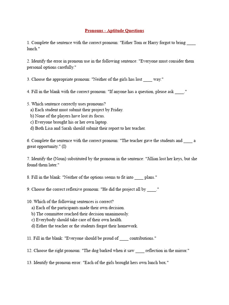 Pronoun Usage Practice Questions | PDF