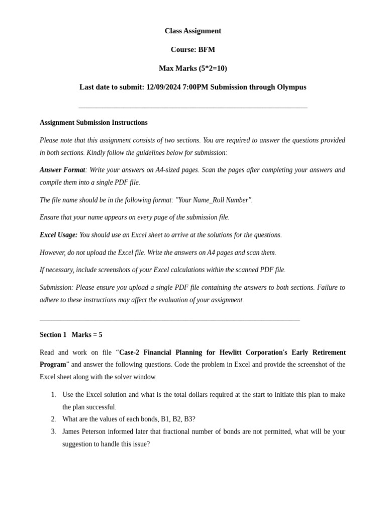 Assignment - BFM by DR Surya | PDF | Microsoft Excel