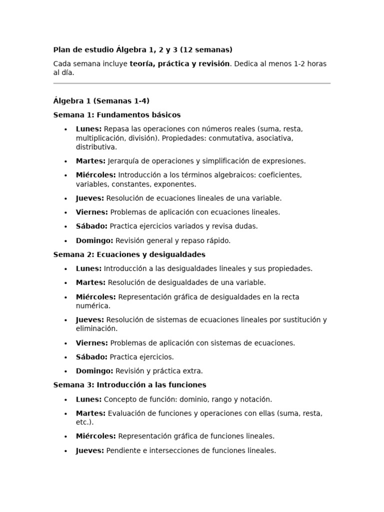 Plan de Estudio Álgebra 1 | PDF | Matriz (Matemáticas) | Linealidad