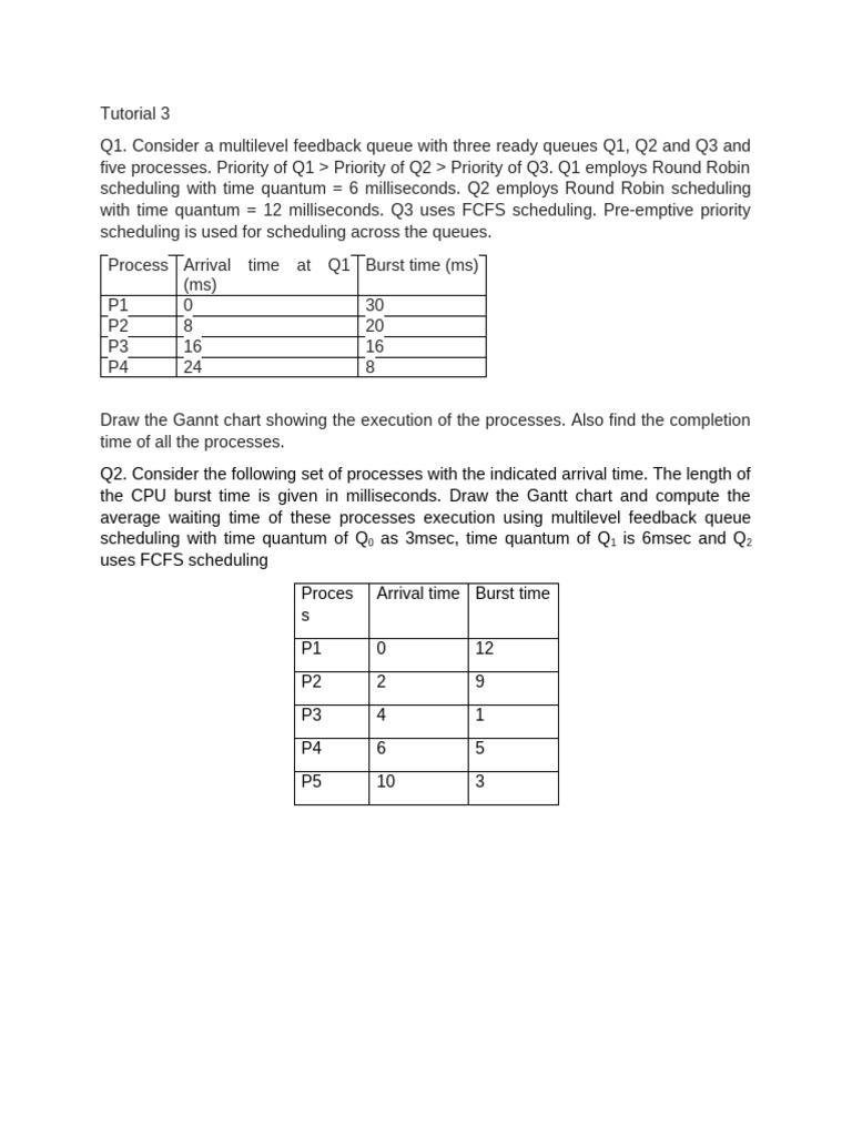 OS Tutorial 3 Ques | PDF