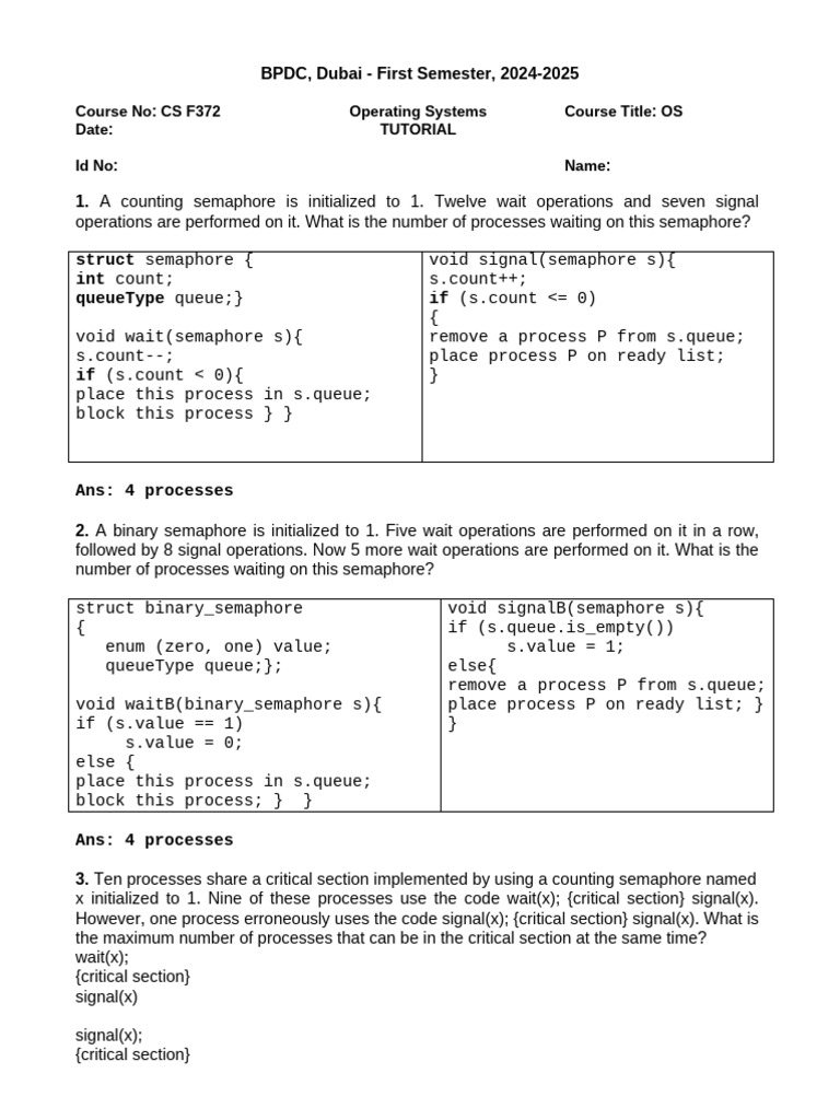 OS Tutorial 4 Ques | PDF | Computer Programming | Software Engineering