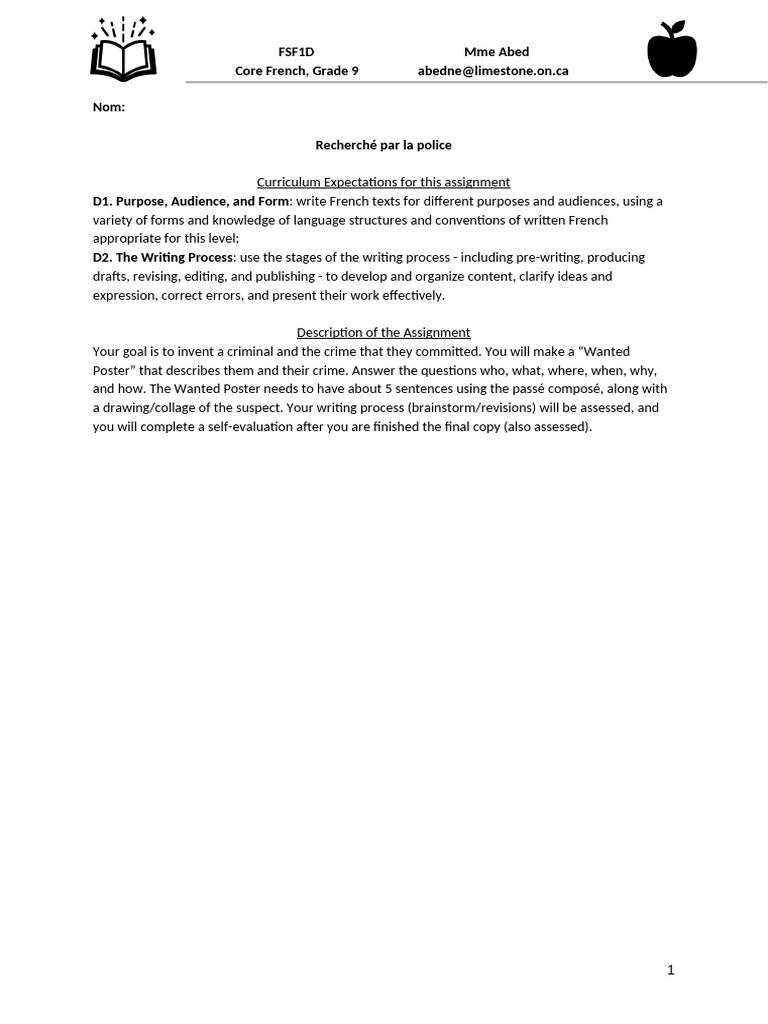 FSF1D Recherché Par La Police Tâche Sommative | PDF | Grammatical ...