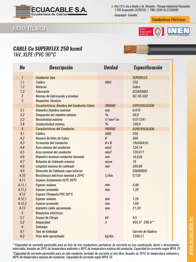 C142799 - Cable Superflex 250 MCM | PDF | Cantidades fisicas | Cantidad