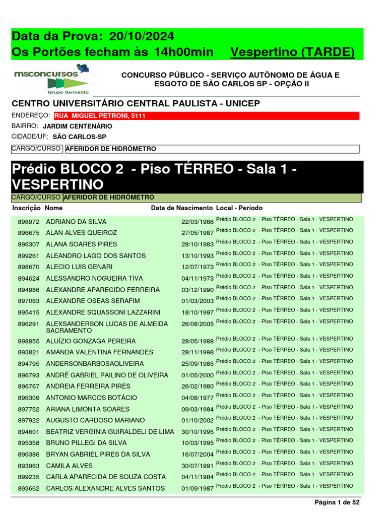 6317 - Locais de Prova - Opção 2 | PDF
