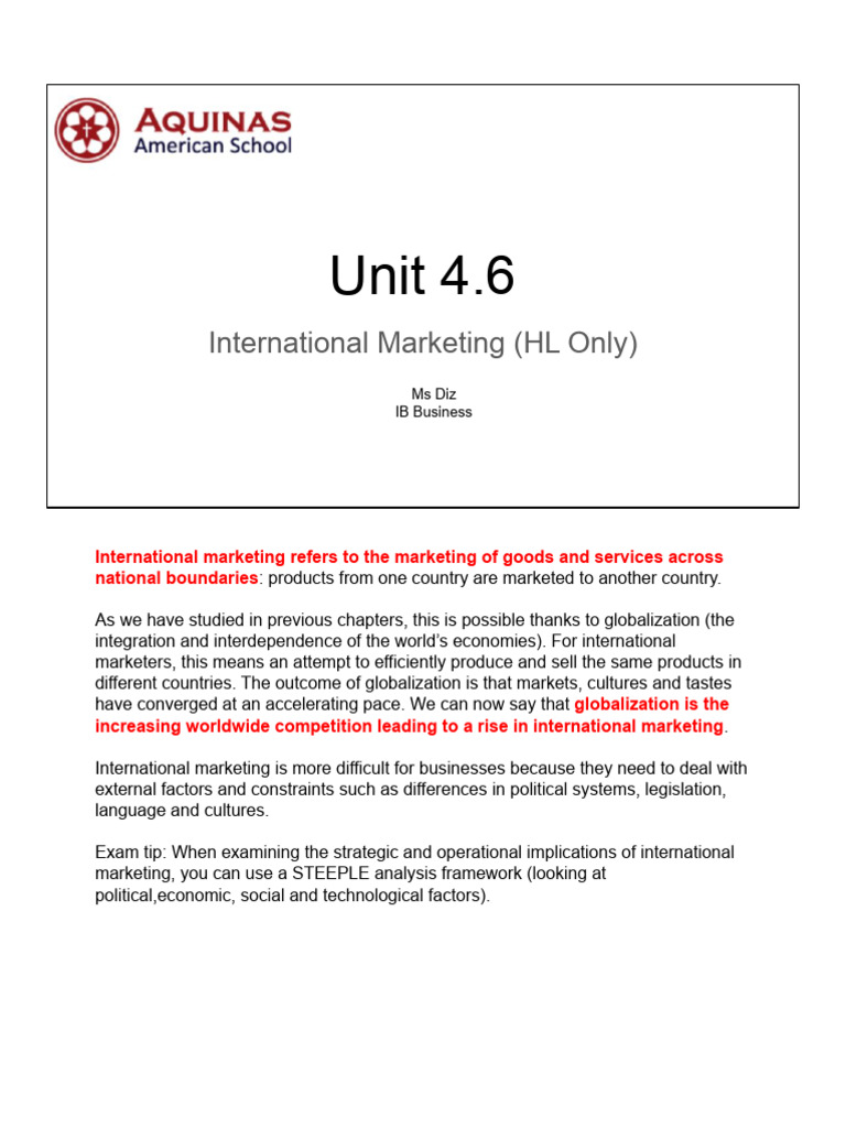 Unit 4.6 International Marketing (HL Only) | PDF | Marketing | Femininity