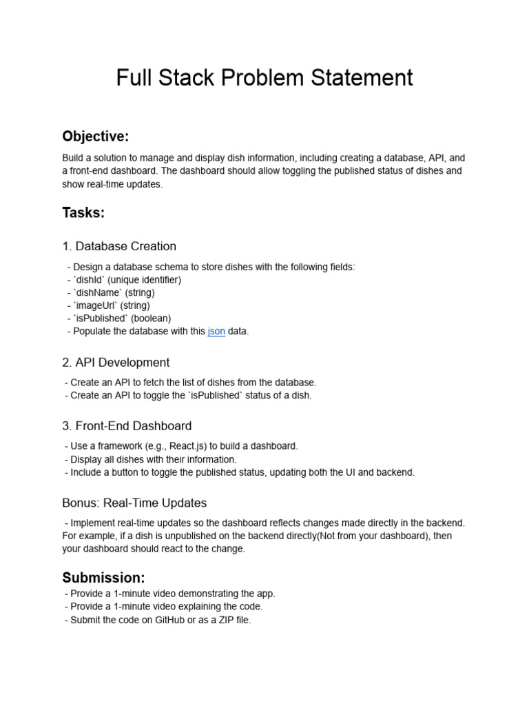 Full Stack Problem Statement | PDF