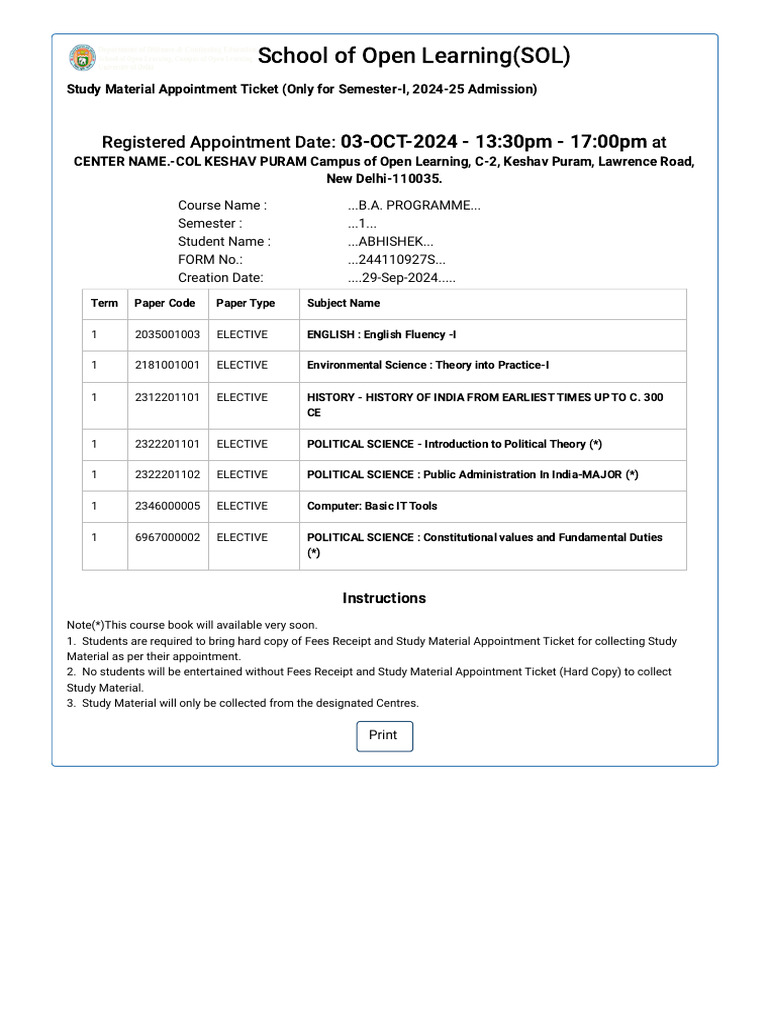 SOL Study Material Appointment | PDF