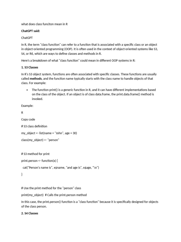 What Does Class Funciton Mean in R | PDF | Class (Computer Programming) | Object Oriented ...