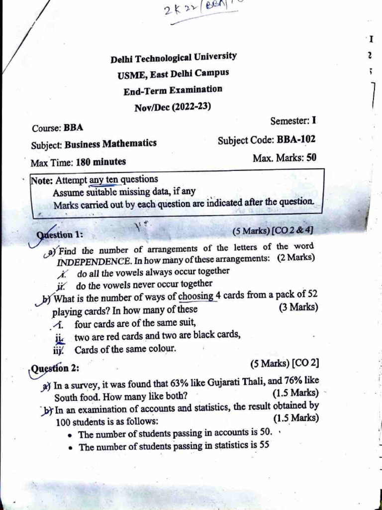 bba sem 1 maths papers | PDF | Demand | Economic Surplus
