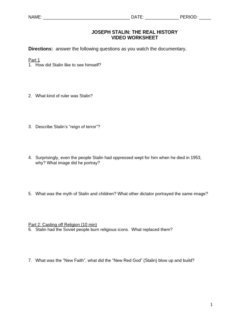 Joseph_Stalin_the_Real_History_Worksheet | PDF