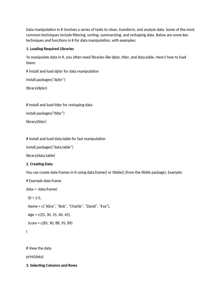 Data manipulation in R | PDF | Computer Programming | Computing