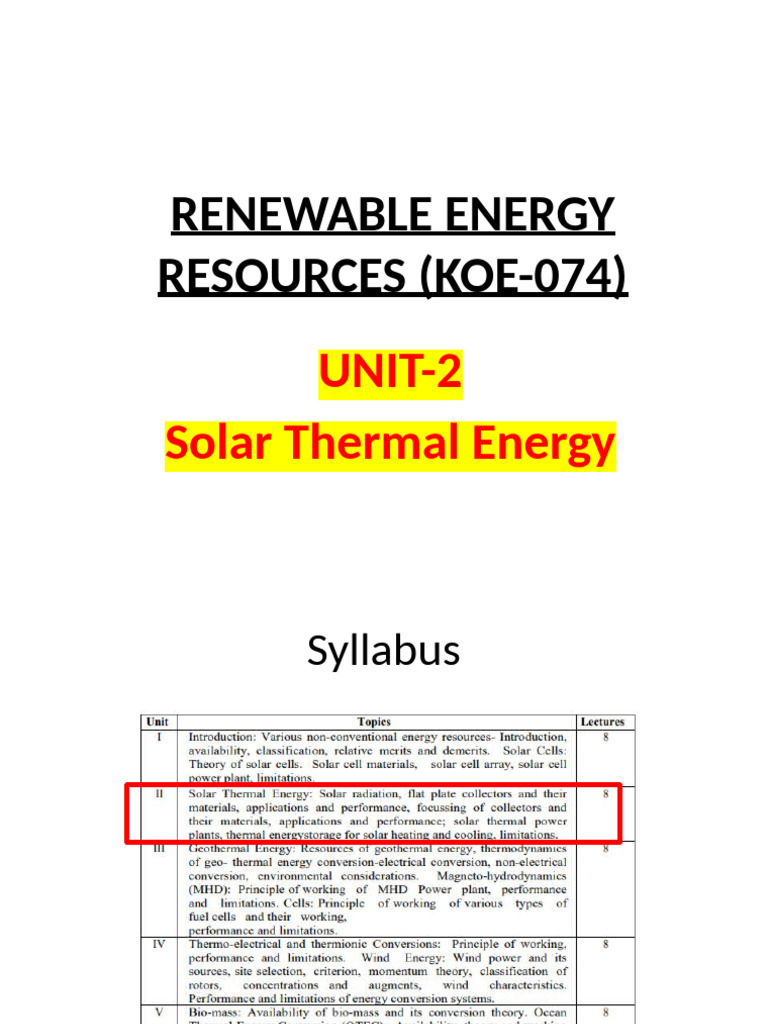 Unit2 Solar Thermal Energy | PDF | Solar Energy | Physical Quantities