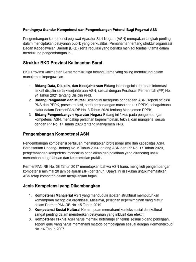 Pentingnya Standar Kompetensi Dan Pengembangan Potensi Bagi Pegawai ASN ...