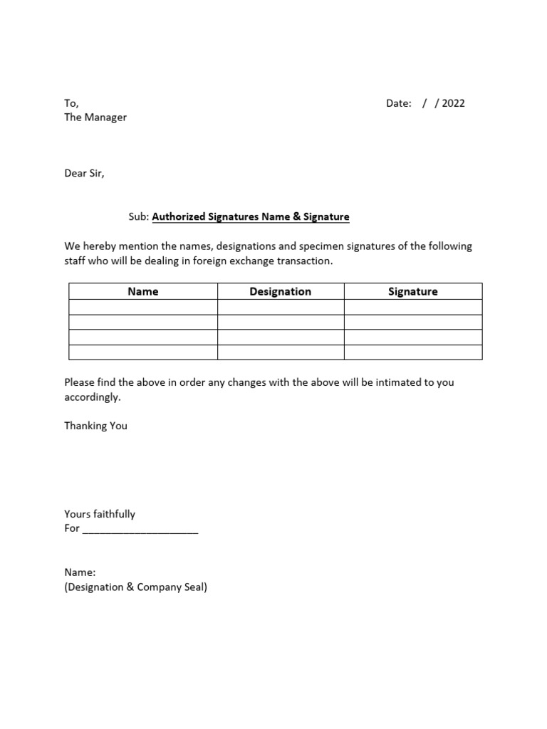 Authorised Signatory Format 20 | PDF