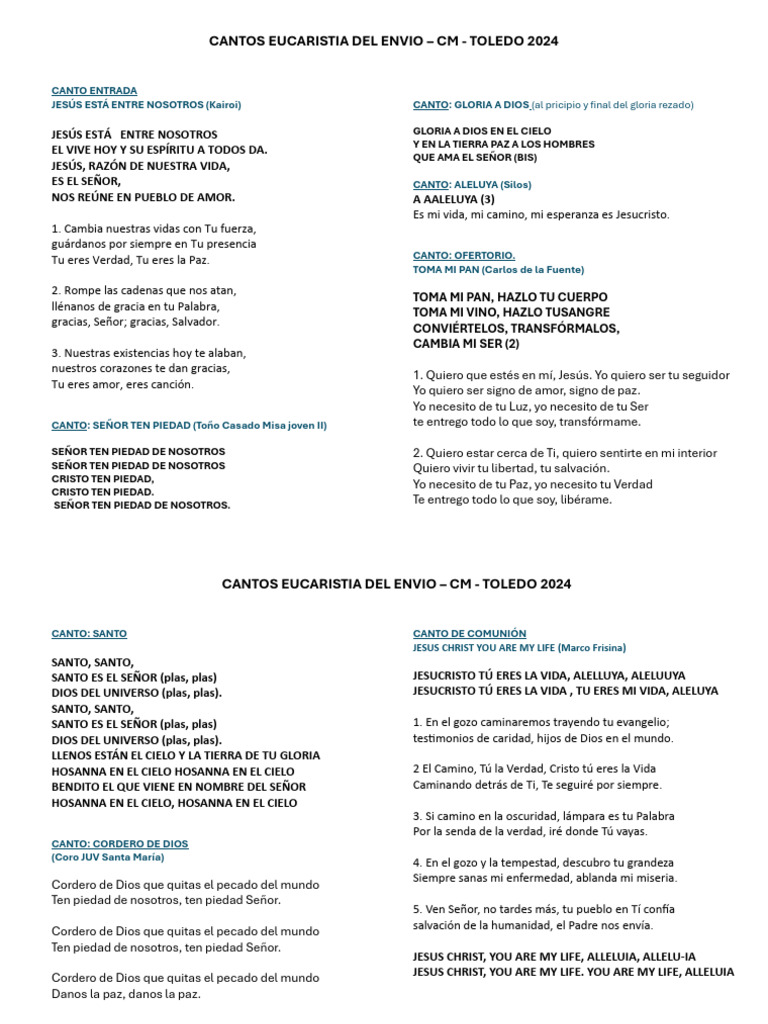 Cantos Eucaristia Del Envio CM Toledo 24 | PDF | eucaristía | Cristo (título)