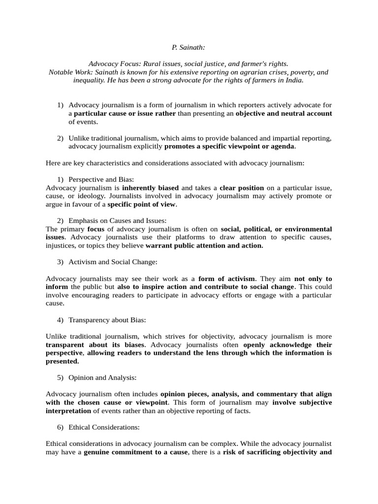 Unit - 1 Advocacy Journalism | PDF | Journalism | Sustainability