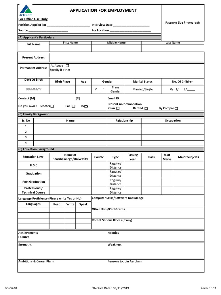 Employment Application Form Template | PDF