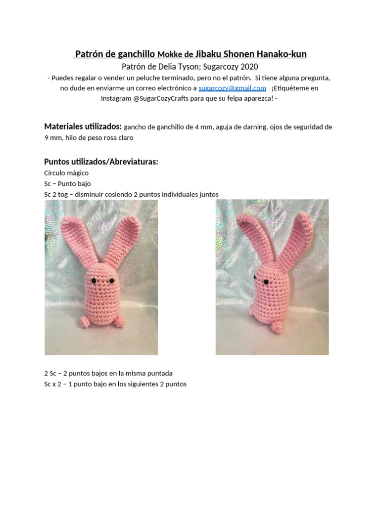 Patrón de Ganchillo Mokke de Jibaku Shonen Hanako | PDF