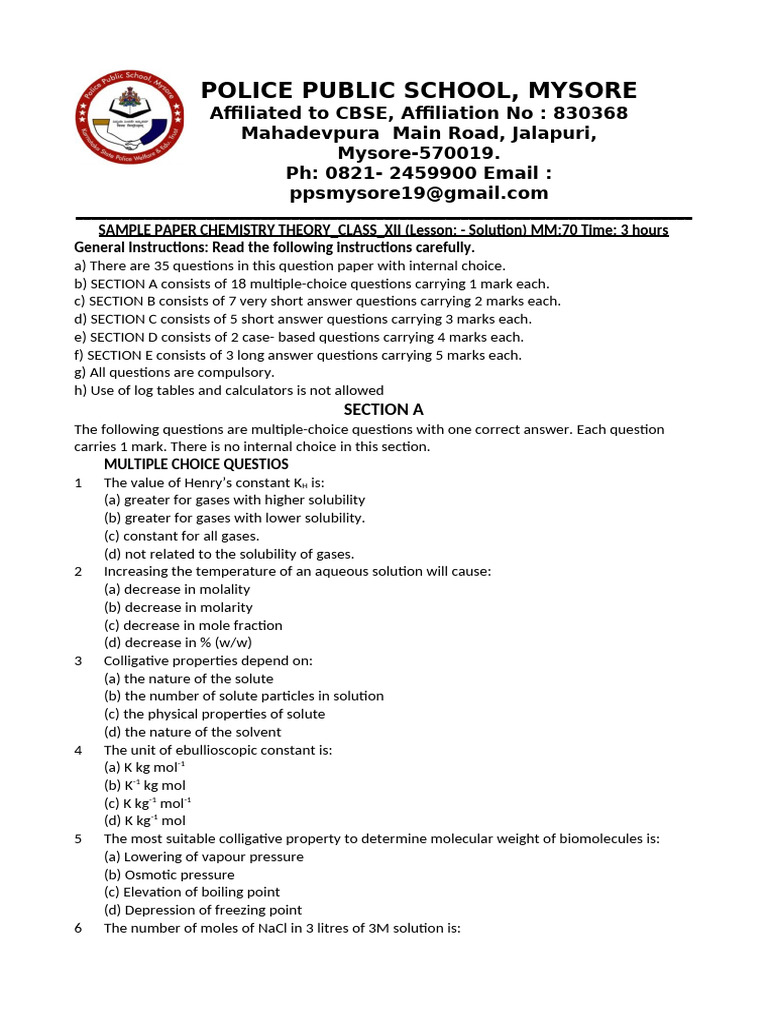1_QP_Solution | PDF | Physical Chemistry | Chemistry