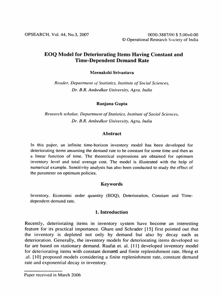 Eoq Model For Deteriorating Items Having Constant And Time Dependent