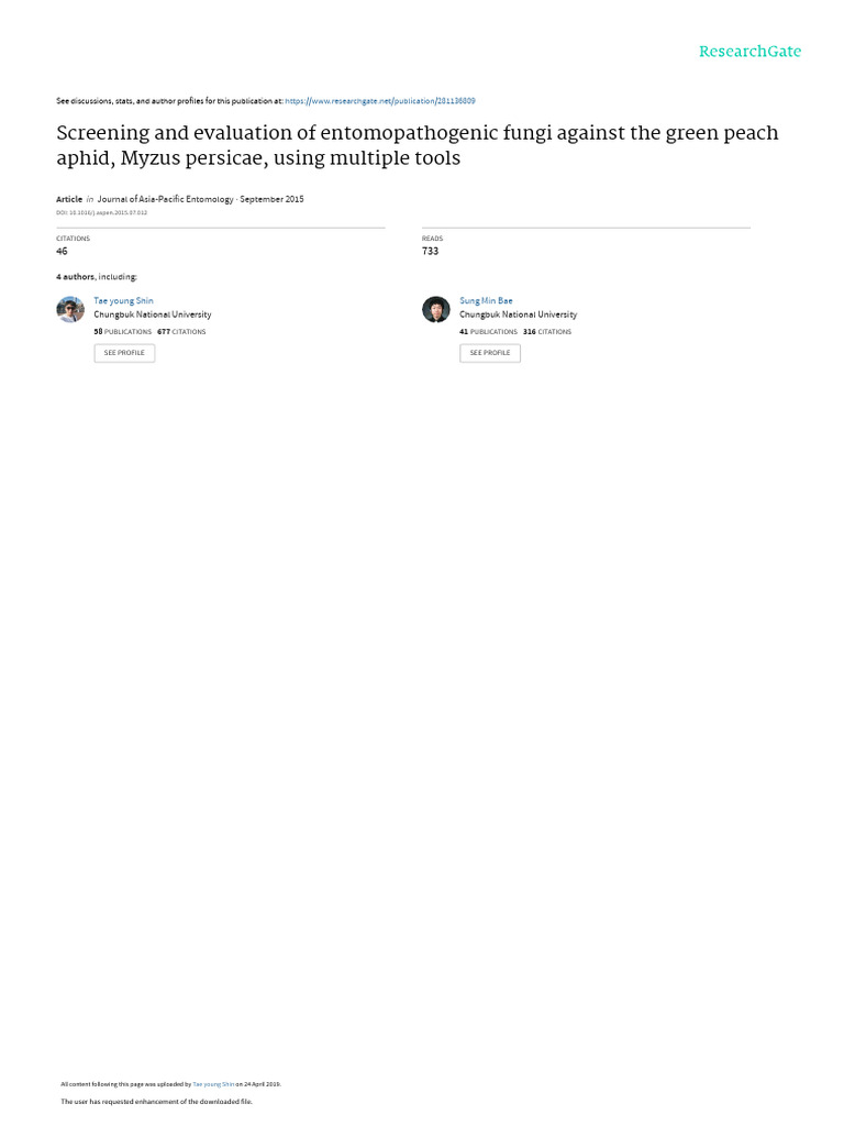 Screening and Evaluation of Entomopathogenic Fungi Against The Green Peach Aphid Myzus Persicae ...