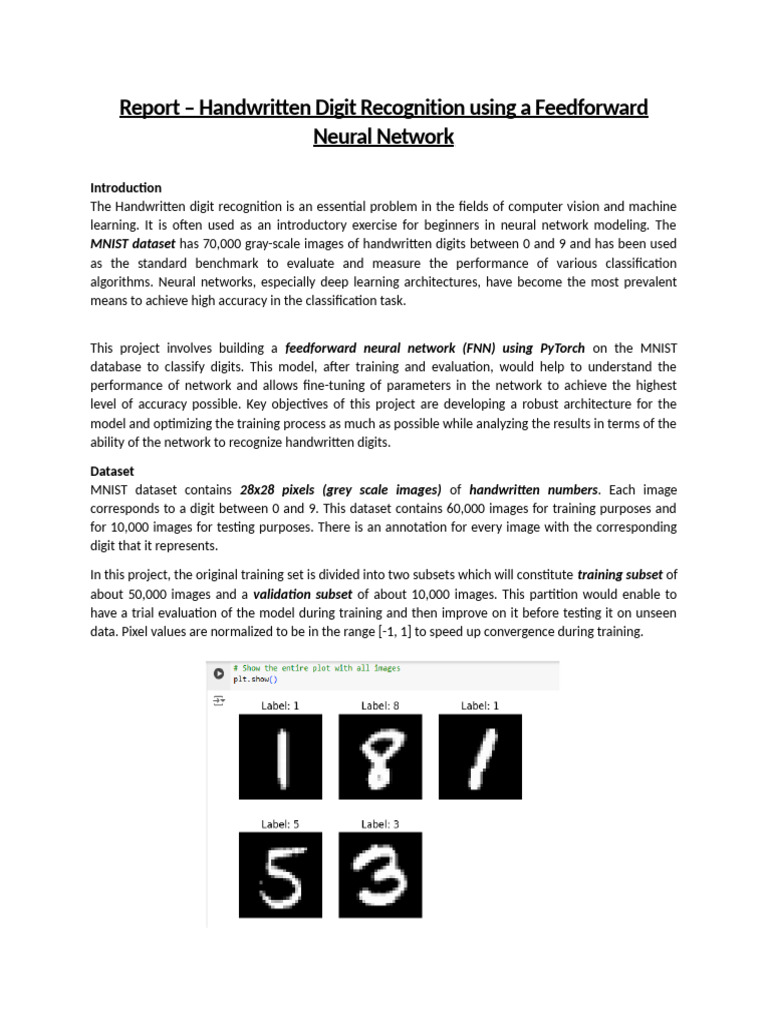 Report On Handwritten Digit Recognition Using A Feedforward Neural ...
