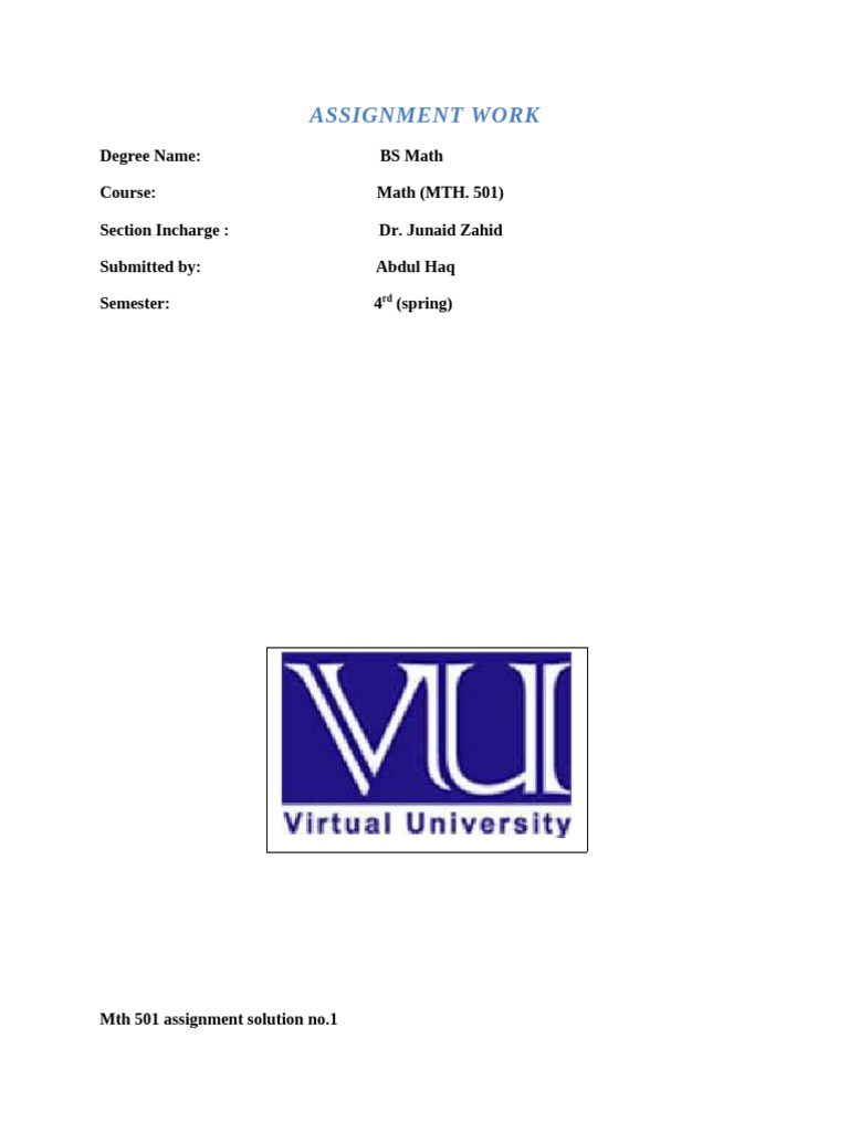 mth 501 assignment no. 1 | PDF | Matrix (Mathematics) | Mathematical Physics