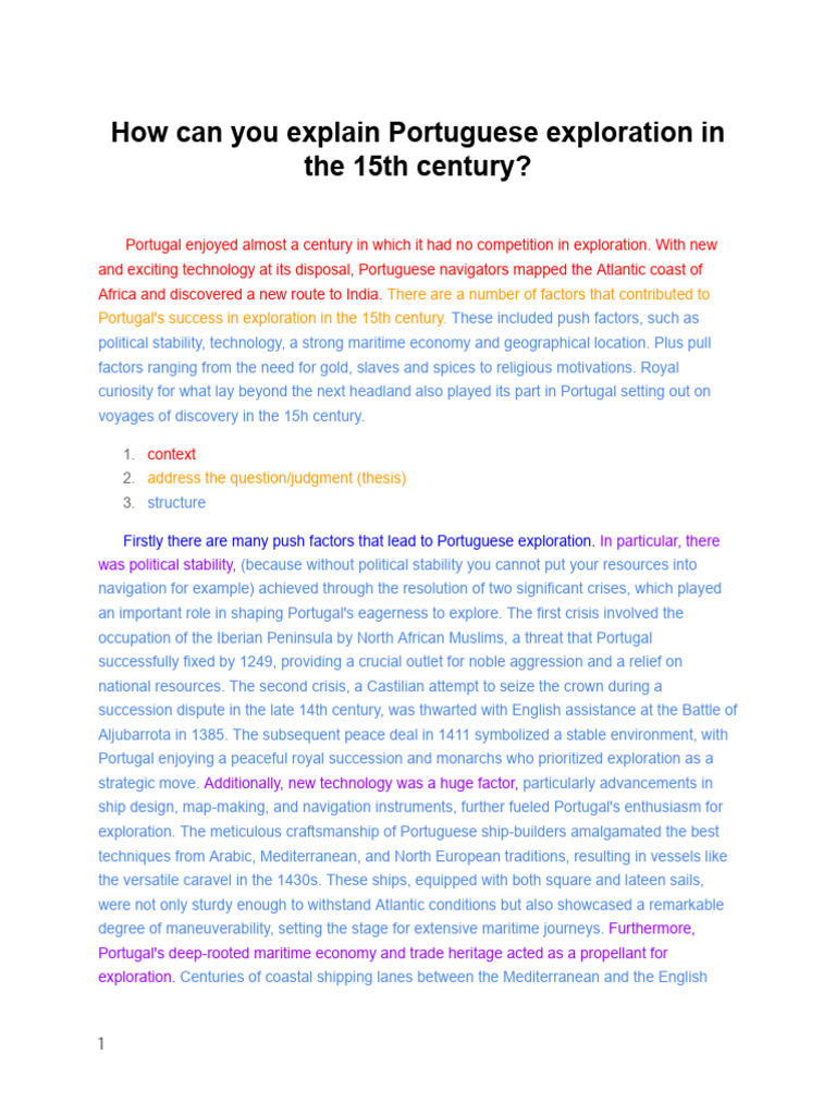How Can You Explain Portuguese Exploration in The 15th Century? | PDF ...