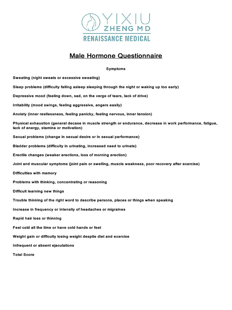 Male Hormone Questionnaire | PDF