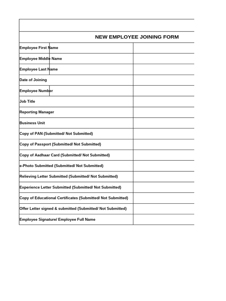 New Employee Joining Form Template | PDF